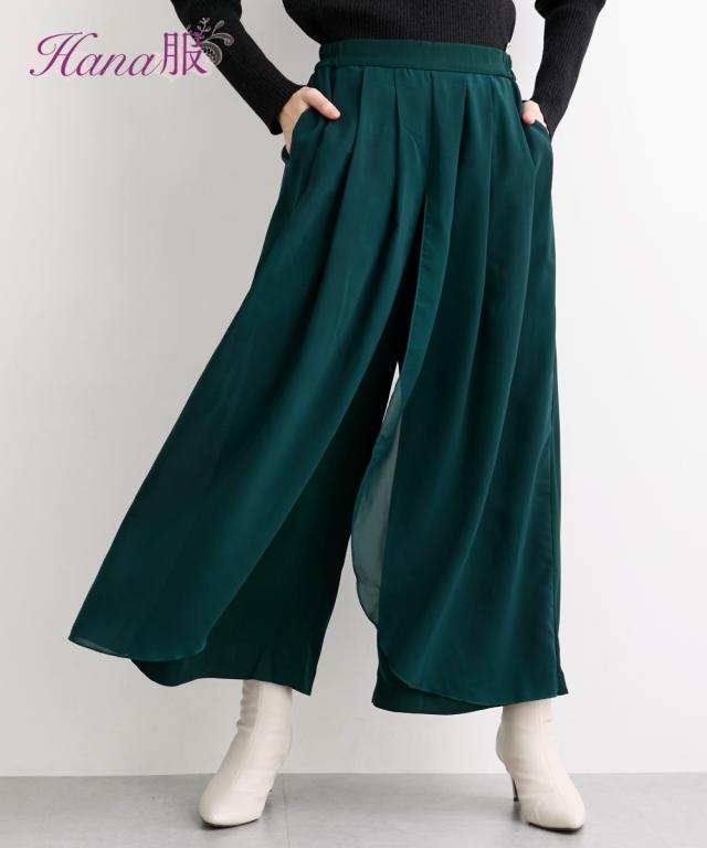 ワイドパンツ レディース シフォンレイヤード パンツ Hana服  ゆったり 体型カバー 美脚 ボトムス ズボン LL ニッセン nissen