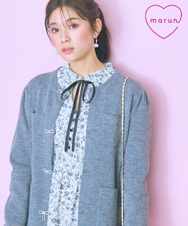 カーディガン レディース ビジュー デザイン ロング marun  羽織り 冷房対策 L/LL/3L/4L/5L ニッセン nissen