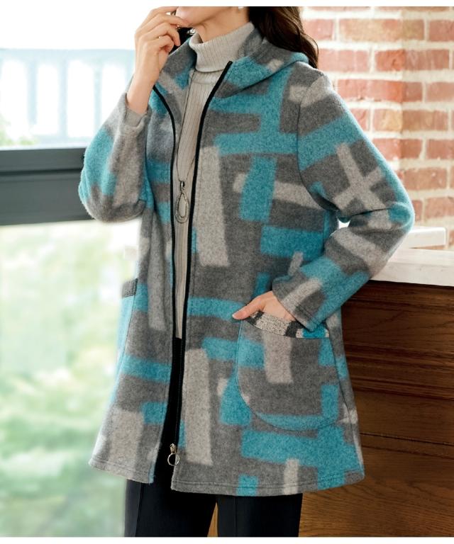 コート アウター シニア ファッション 起毛ジャガード M〜L ニッセン nissen