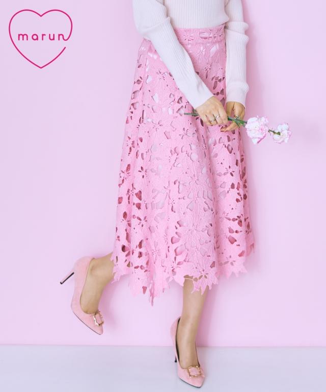 ロングスカート 大きいサイズ レディース レース スカート marun  マキシスカート 長め ロンスカ 6L/8L/10L ニッセン nissen