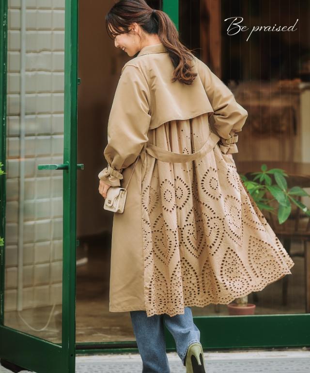 コート アウター レディース バック パンチング レース トレンチ S/M/L/LL/3L ニッセン nissen