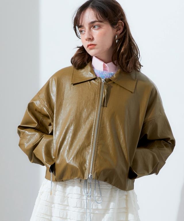 ジャケット アウター レディース ショート 丈ダブルジップフェイクレザー M ニッセン nissen