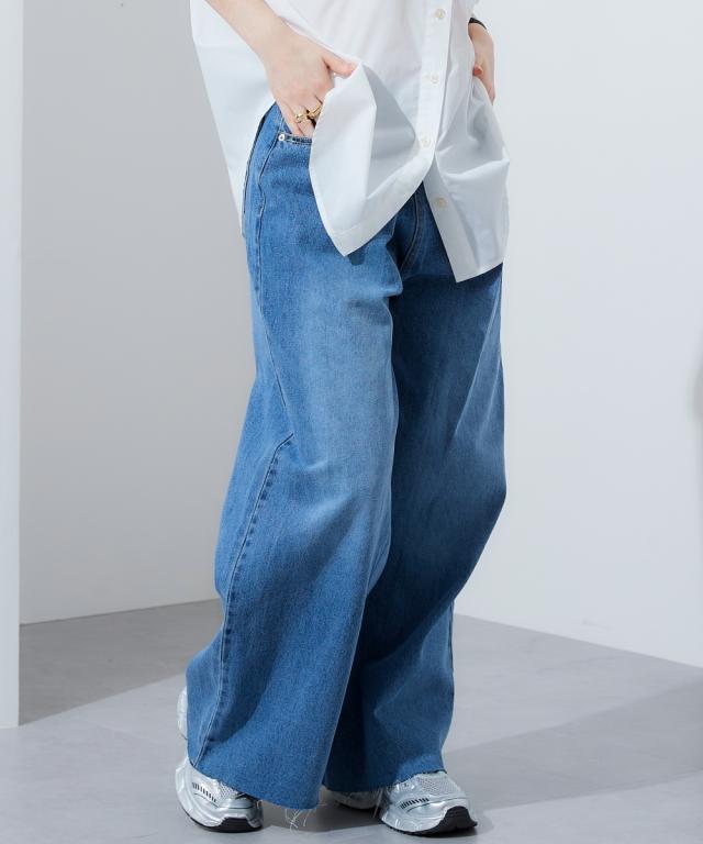 ワイドパンツ レディース ホックタックワイド デニム パンツ  ゆったり 体型カバー 美脚 ボトムス ズボン M ニッセン nissen