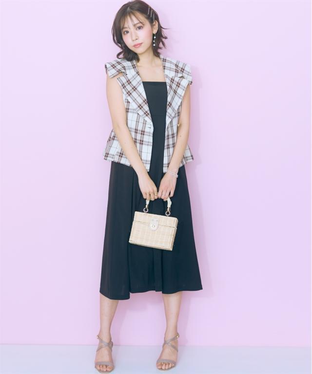 大きいサイズ 2点セット（チェックジャケット＋チュールスカート