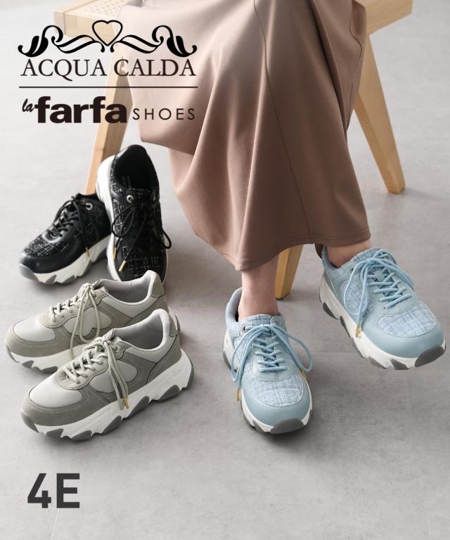 大きいサイズ レディース ゆったり幅広 la farfa SHOES ラファーファ ツイード調 スニーカー ワイズ4E  靴 シューズ 26.0〜26.5cm ニッセン nissen