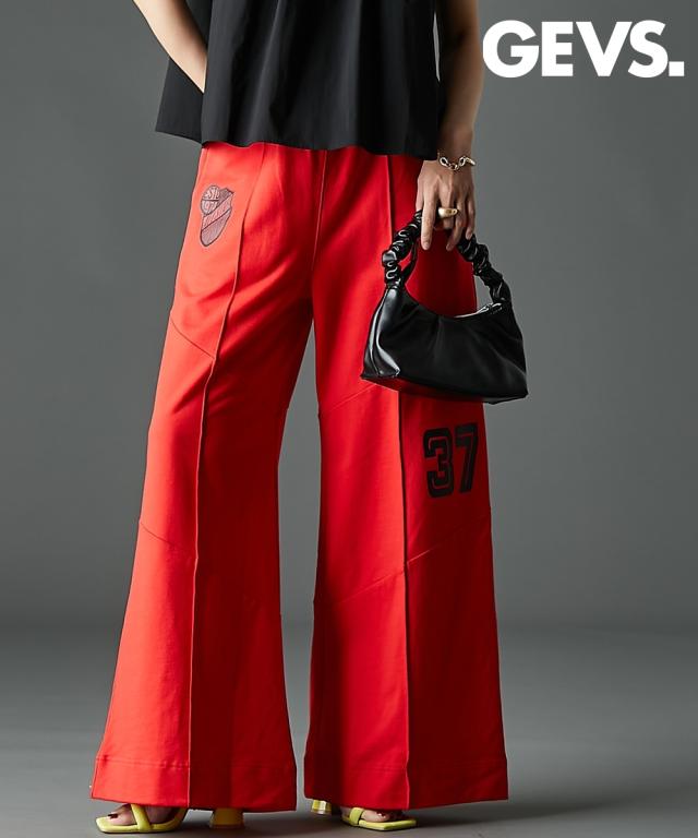 ワイドパンツ レディース 綿100％ プリント 切替ワイド パンツ 有 GEVS.  ゆったり 体型カバー 美脚 ボトムス ズボン M〜5L ニッセン nissen