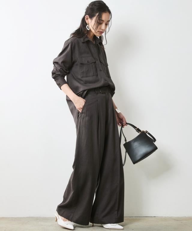 ワイドパンツ レディース レーヨン麻タックワイド パンツ 有 シックス