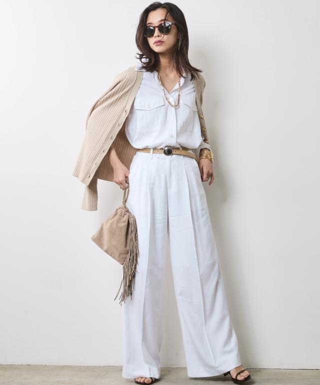 ワイドパンツ レディース レーヨン麻タックワイド パンツ 有 シックス