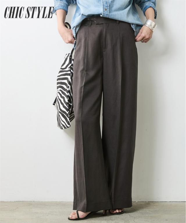 ワイドパンツ 大きいサイズ レディース レーヨン麻タックワイド パンツ 有 シックス タイル 夏  ゆったり 体型カバー 美脚 ボトムス 6L/8L/10L ニッセン nissen