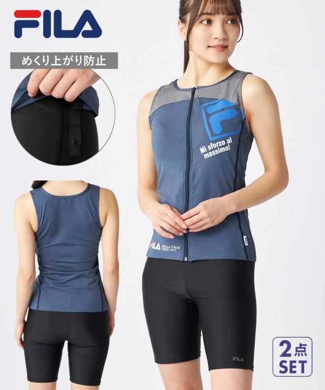 FILA 水着 フィットネス 競泳 大きいサイズ レディース 胸切替角ロゴZIPセパレート 315-601 315-601-0 春 夏 秋 冬 水泳 15/17/19号 ニッセン nissen