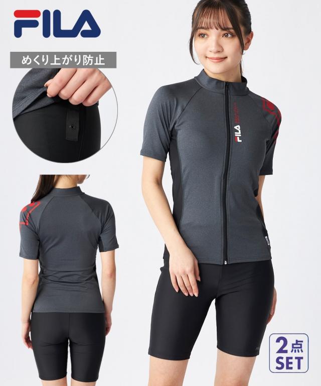 FILA 水着 フィットネス 競泳 大きいサイズ レディース 袖ロゴ入りZIPセパレート 315-602 615-602-0 春 夏 秋 冬 水泳 トレーニング 15/17/19号 ニッセン nissen
