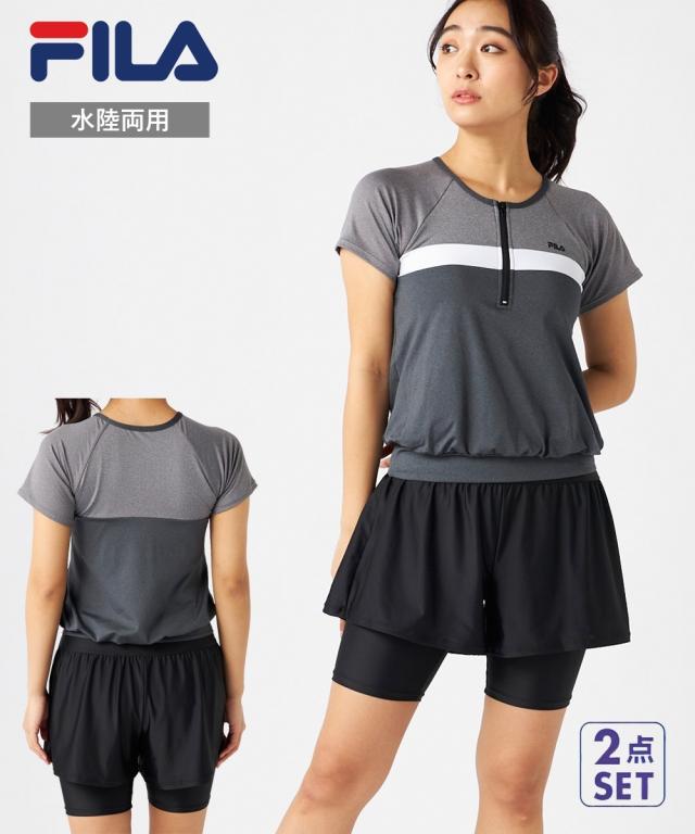 FILA 水着 フィットネス 競泳 レディース 袖付 ハーフ ZIPセパレート 315-609 春 夏 秋 冬 水泳 トレーニング 運動 ジム 9〜19号 ニッセン nissen