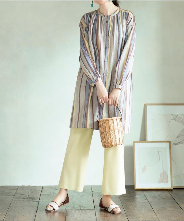 チュニック カラー ストライプ ワンピース アトランダム 夏 体型カバー お尻隠れる  | M〜L/LL | ニッセン nissen