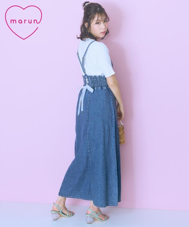 ワンピース ロング マキシ 大きいサイズ レディース 後編み上げ デニム キャミ marun 春 夏 秋 ひざ下  | 6L/8L/10L | ニッセン nissen