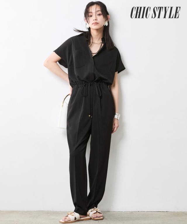 サロペット オールインワン オーバーオール レディース フレンチスリーブ 有 シックス タイル 夏 秋 パンツ つなぎ  | M〜5L | ニッセン nissen