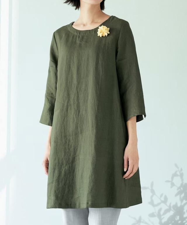 チュニック 麻100％ ワンピース アトランダム 夏 体型カバー お尻隠れる | M/L/LL | ニッセン nissen