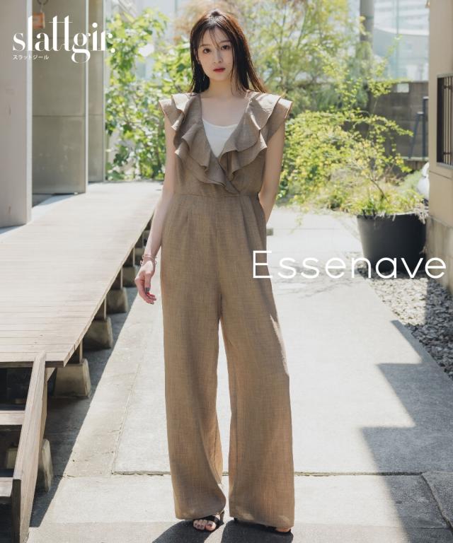 サロペット オールインワン オーバーオール トールサイズ レディース 高身長 ソフト麻調フリル デザイン Essenave 夏 | LL/3L/4L/5L | ニッセン nissen