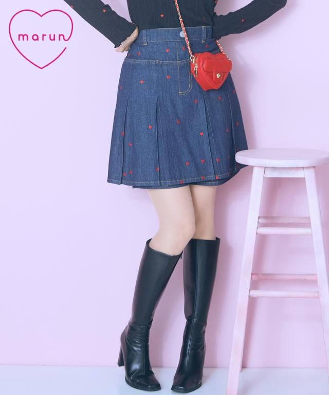 ミニスカート レディース ハート刺しゅうボックス デニム スカパン marun | 6L/8L/10L | ニッセン nissen