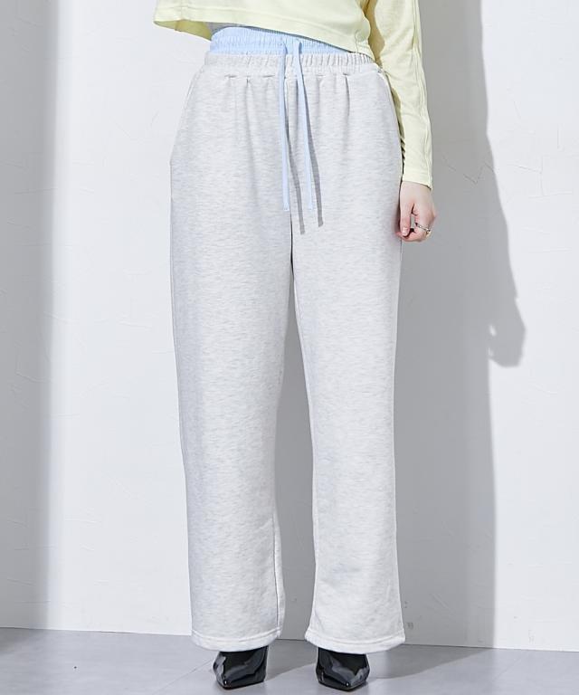 ワイドパンツ レディース ダブル ウエスト スウェット パンツ 春 夏 秋 冬 ゆったり 体型カバー 美脚 ボトムス ズボン | M〜L | ニッセン nissen