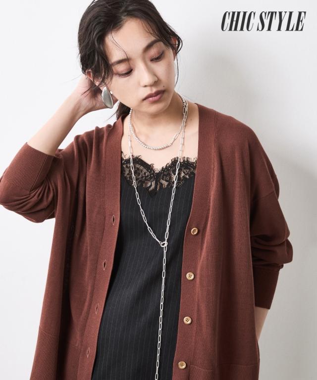 カーディガン レディース 綿レーヨンハイツイスト Vネック ニット シックスタイル 春 夏 秋 羽織り 冷房対策 | 6L/8L/10L | ニッセン nissen