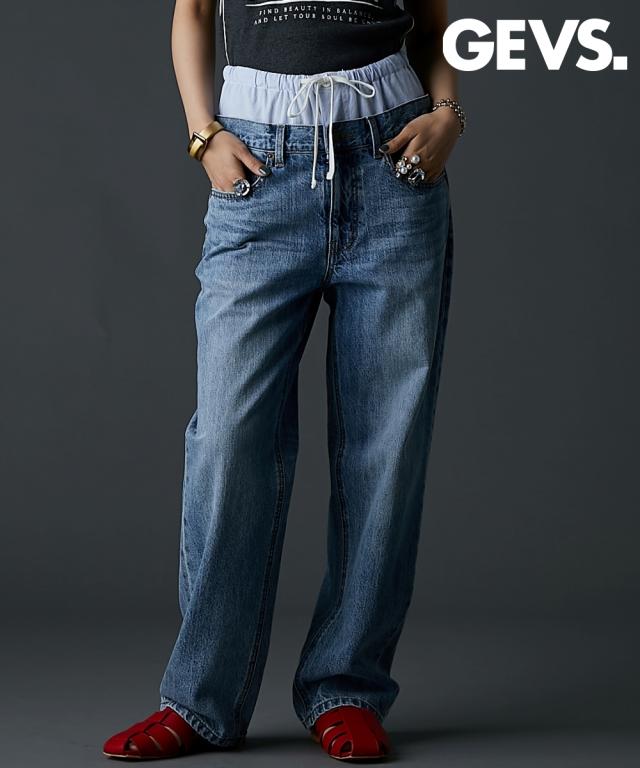 ストレートパンツ レディース 綿100％ ダブル ウエスト デニム パンツ GEVS. 春 夏 秋 冬 美脚 ボトムス ズボン | 73/76/80/84/88 | ニッセン nissen