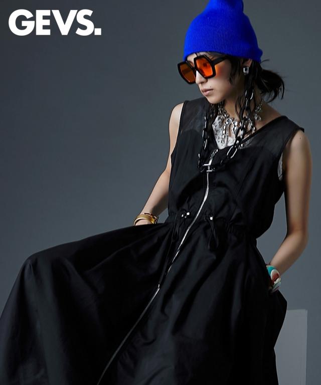 ワンピース ロング マキシ レディース シアー切替フロントジップ GEVS. 春 夏 秋 ひざ下 | M〜5L | ニッセン nissen