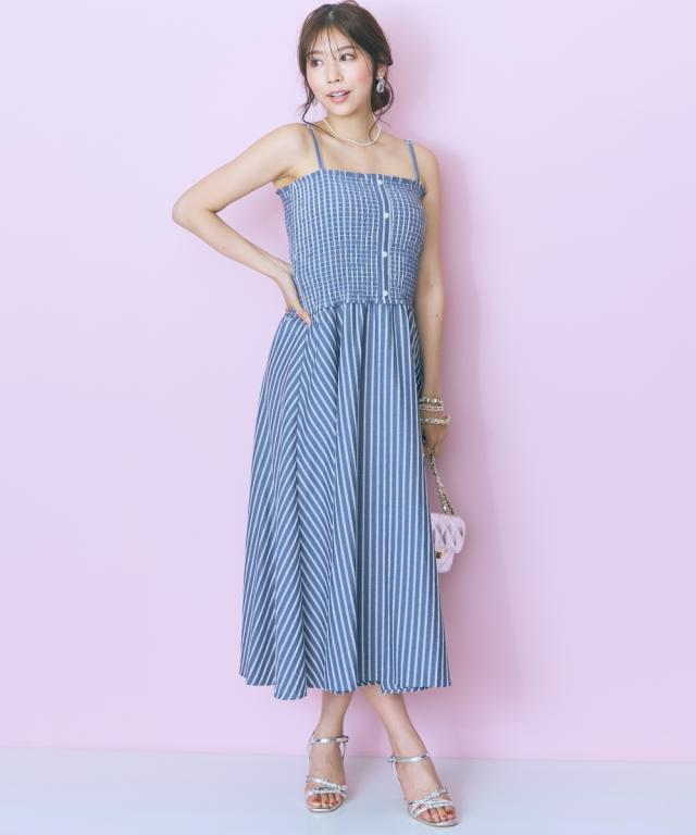 ワンピース ひざ丈 レディース 2点セット ストライプ シャツ ＋ marun