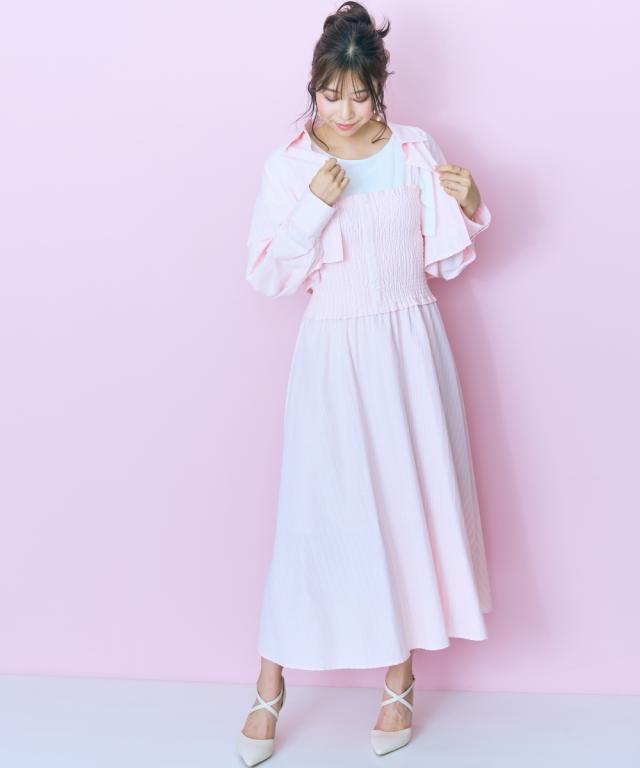 ワンピース ひざ丈 レディース 2点セット ストライプ シャツ ＋ marun