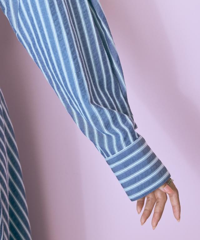 ワンピース ひざ丈 レディース 2点セット ストライプ シャツ ＋ marun