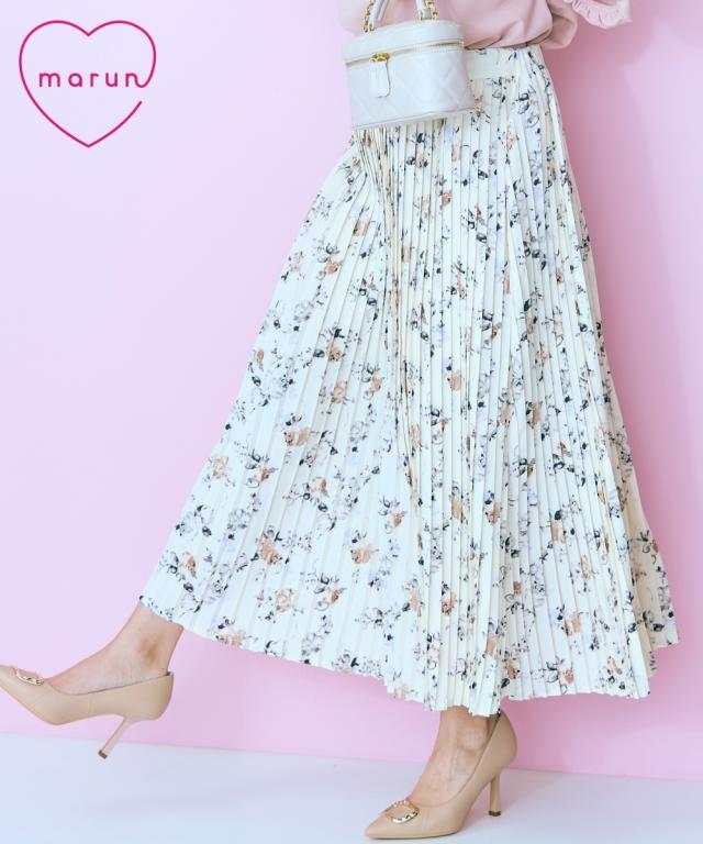 ロングスカート レディース 花柄 プリーツ スカート marun マキシスカート 長め ロンスカ | 6L/8L/10L | ニッセン nissen