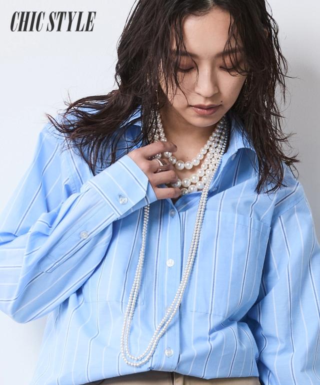 シャツ ブラウス レディース 綿100％ ストライプ シックスタイル 春 秋 | 6L/8L/10L | ニッセン nissen