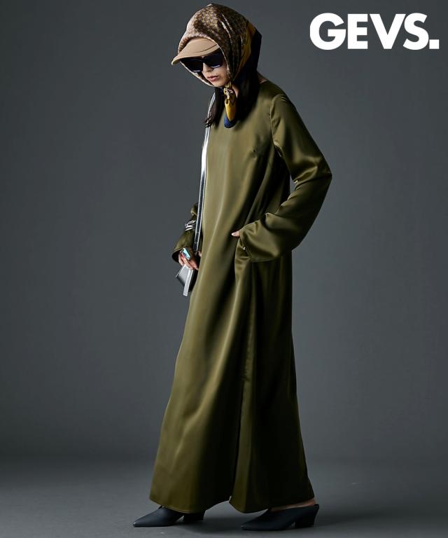 ワンピース ロング マキシ レディース サテンAライン GEVS. 秋 ひざ下 | M〜5L | ニッセン nissen