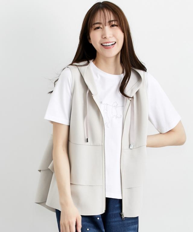 ベスト レディース 2段フリルフード付 Hana服 重ね着 レイヤード | M/L/LL/3L | ニッセン nissen