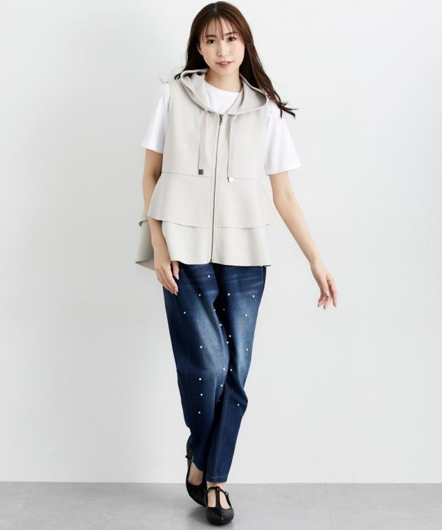 ベスト レディース 2段フリルフード付 Hana服 重ね着 レイヤード | M/L/LL/