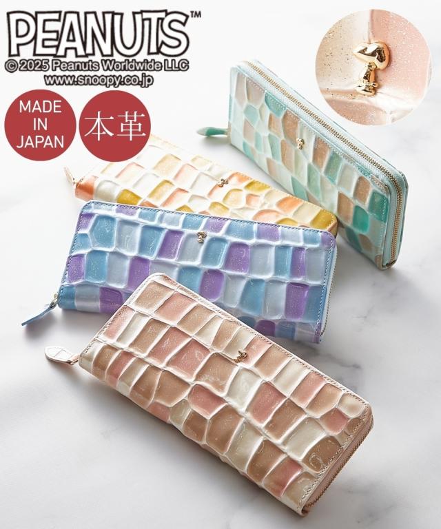 レディース スヌーピー ステンド風本革ラウンドスリム長 財布 春 夏 秋 冬 ニッセン nissen