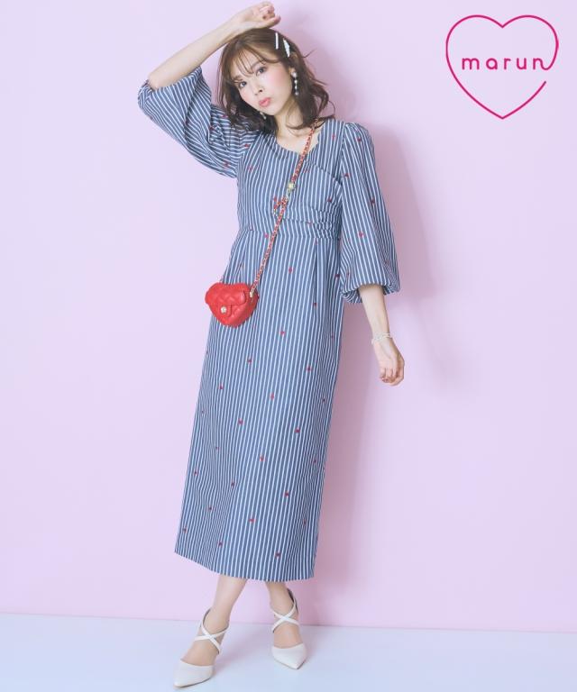 ワンピース ロング マキシ レディース オリジナルハート刺しゅうカシュクール marun ひざ下 | 6L/8L/10L | ニッセン nissen