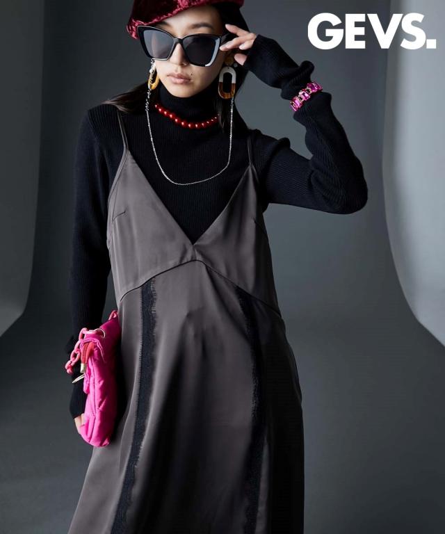 ワンピース ひざ丈 レディース サテン キャミソール GEVS. | M〜5L | ニッセン nissen