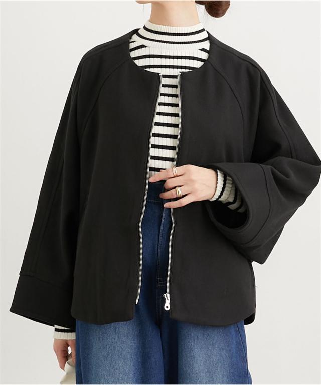 コート アウター レディース ノーカラー ドルマン ジャケット 冬 | L/LL | ニッセン nissen