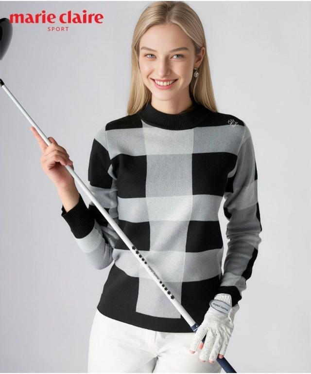 marie claire SPORT スポーツウェア トップス レディース チェック柄モックネック セーター marie claire sport 冬 トレーニング | M/L/LL/3L | ニッセン nissen