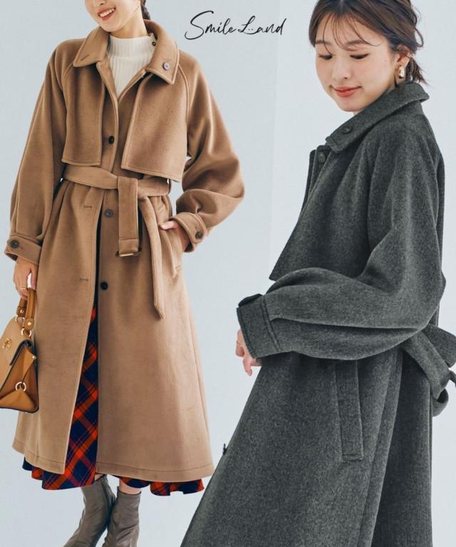 コート アウター レディース ロング デザイン 共布 ベルト付 冬 | 8L/10L | ニッセン nissen