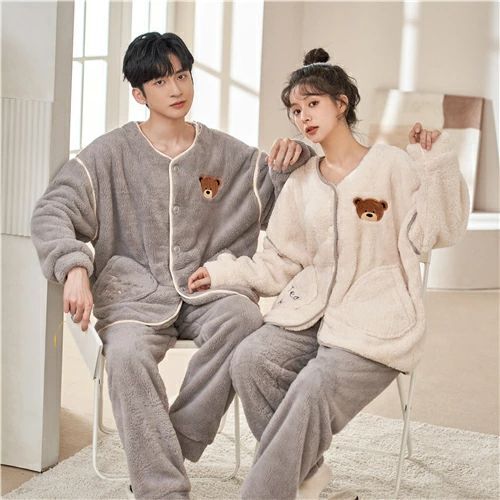 ペア パジャマ 冬 ペアパジャマ 男女セット ペア ルームウェア セット 前開き 長袖ペアパジャマ カップル上下セット ペアパジャマ モコモコ メンズ ペアパジャマ カップル 秋冬 結婚祝い プレゼント ペアパジャマ カップル 冬 カップル お揃い