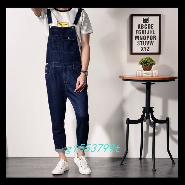 デニムオーバーオールメンズサロペットゆとり無地ワークパンツオールインワンサロペットボトムス作業服春夏秋お洒落男性カジュアルおしゃれ