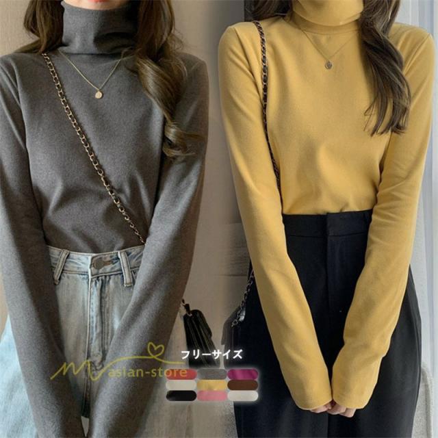 トップス レディース tシャツ 長袖 カットソー ハイネック タイトTシャツ アンダーウェア 無地 シンプル 大人 20代 30代 40代 着痩せ 2020作 きれいめ 温かい