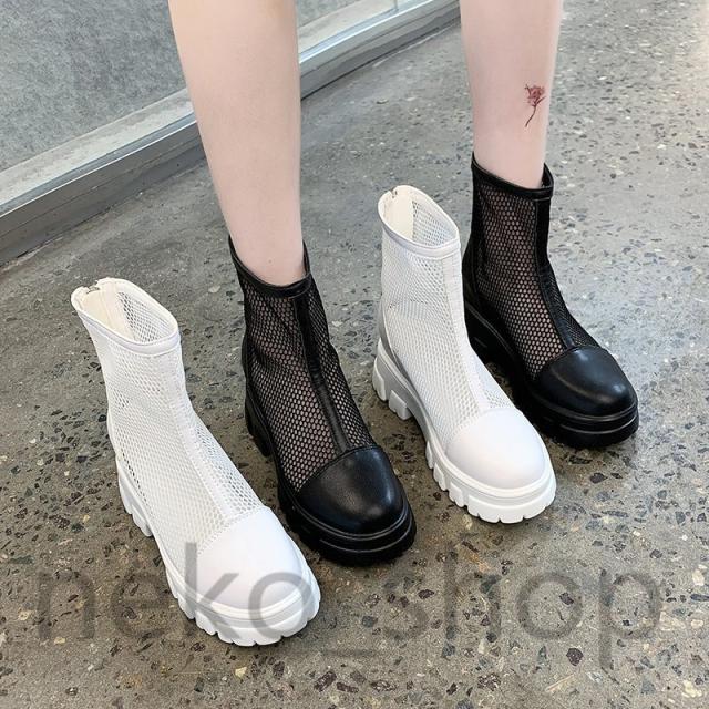 サマー メッシュブーツ フラットシューズ 履きやすい 女性用 ぺたんこ ショート丈上品なブーツ レディース 通勤 オシャレ 美脚 痛くない