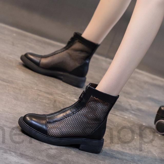 サマー サンダル メッシュブーツ 女性用 ぺたんこ 厚底ヒール2cm