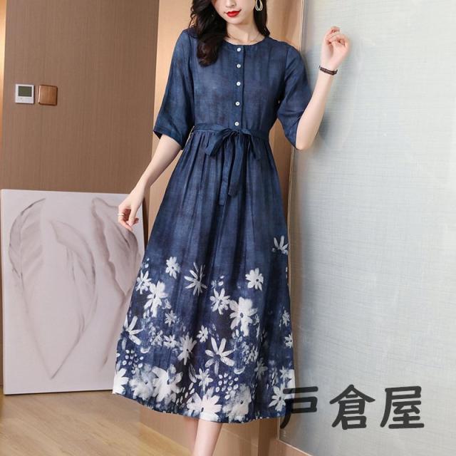 ワンピース レディース 2021 マキシワンピース 春夏 五分袖ワンピース 花プリント Aラインスカート オシャレ 大人上品 お出かけ 通勤OL 着痩せ