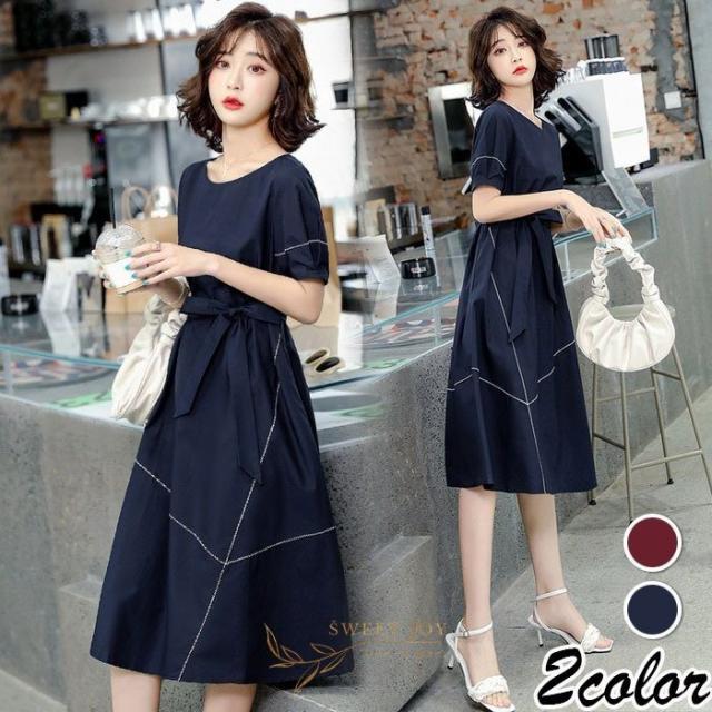 ワンピース レディース 40代 きれいめ膝丈ワンピース 春夏 半袖ワンピース 無地aラインスカート ゆったり オシャレ通勤 大人上品 着痩せ 30代50代 カジュアル