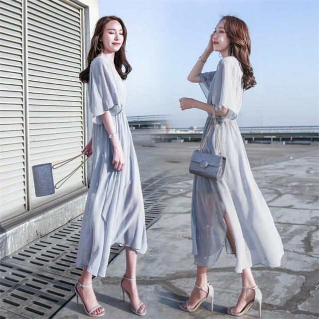 ワンピース レディース 40代 春夏 マキシ丈ワンピース きれいめ 大きいサイズ シルク風 半袖 無地 マキシ丈ワンピース 通勤 着痩せ ロング 結婚式 オシャレ