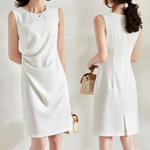 ワンピース レディース 40代 キレイめ 膝丈ワンピース 春夏 ノースリープワンピース 黒 白 通勤OLスカート オシャレ オフィス シンプル 大人 上品 30代 50代