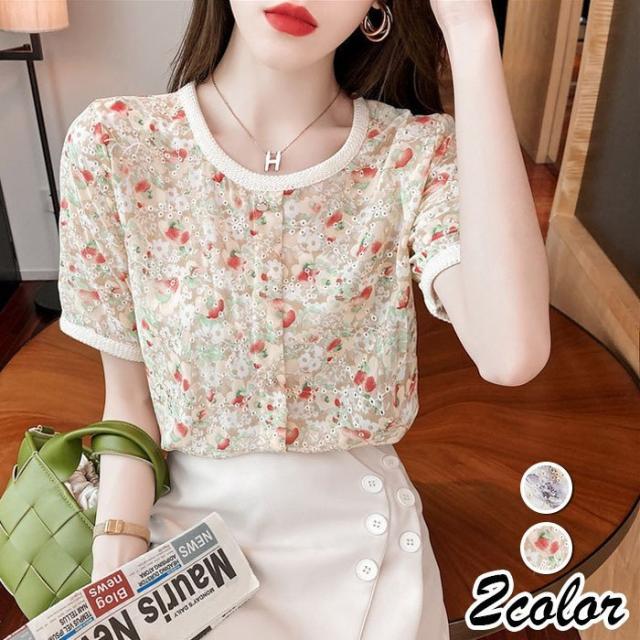 ブラウス レディース 40代 春夏新作 オシャレブラウス 花柄ブラウス透かし雕り 韓国風ブラウス 半袖トップス おしゃれ 大人 通勤OL ゆったりシャツ 30代50代